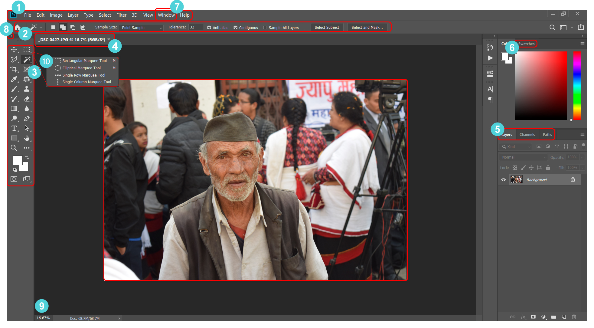 First look of Photoshop workspace – Learn Graphic